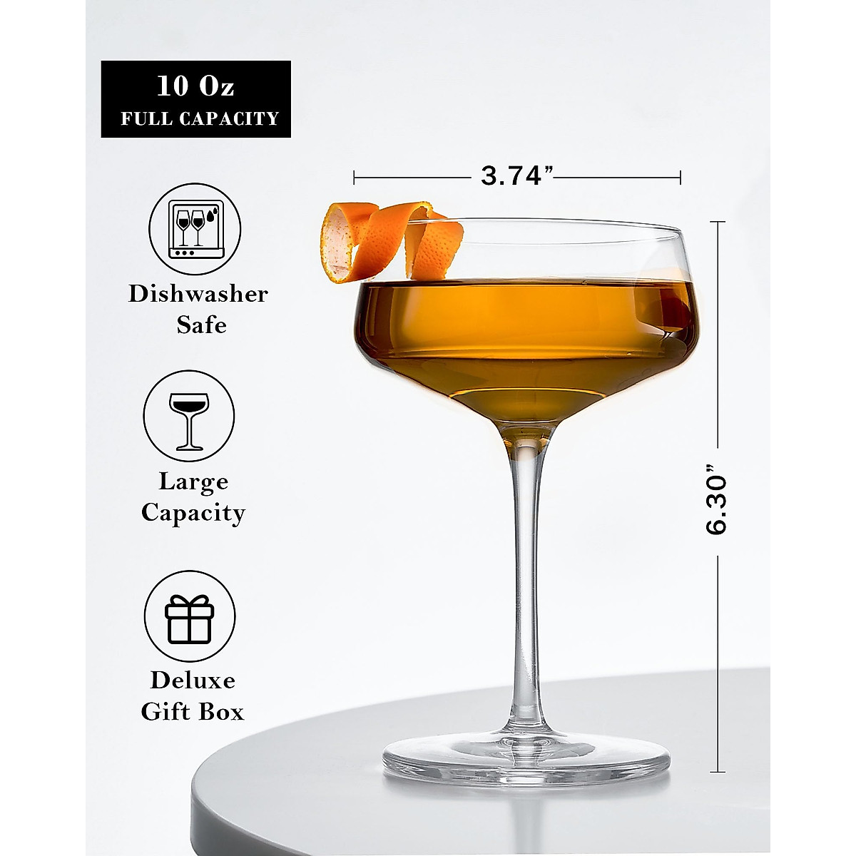 JBHO Martini Glasses, Crystal Coupe Glasses Set of 4, 10 Oz, Large and Fancy Cocktail Glasses, Hand-Blown Champagne Coupe Glasses for Espresso Martini, Manhattan as Bar Glassware or Mother's Day Gift