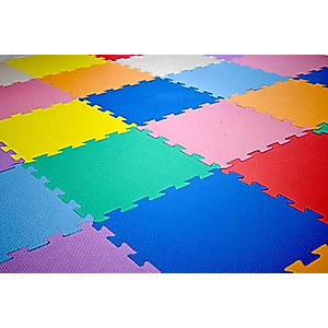 KC Cubs Soft & Safe Non-Toxic Children’s Interlocking Multicolor Exercise Puzzle EVA Play Foam Mat for Kids’s Floor & Nursery Room, 36 Tiles, 9 Colors, 11.5” x 11.5”, 54 Borders (EVA002)