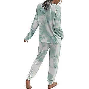 AMABMB Women's Pajama Sets Tie Dye Sweatsuit Long Sleeves Pullover Sleepwear Set 2 Pcs Lounge Jogger Set Nightwear-19L4-lvbai-M