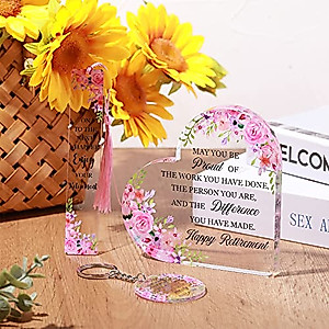 Sepamoon 3 Pieces Acrylic Inspirational Christian Gifts Retirement Paperweight for Women Bible Verse Decor Table Centerpiece Heart Shape Sign with Bookmark Keychain (Retirement), White