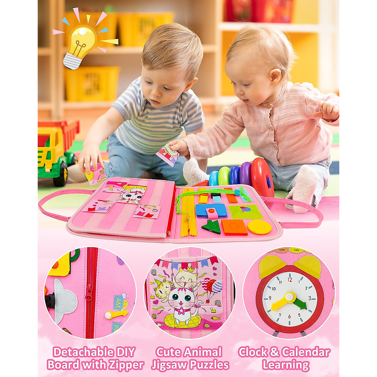 Exorany Busy Board Montessori Toys for 1 2 3 4 Year Old Girls & Boys Birthday Gifts, Sensory Toys for Toddlers 1-3, Educational Travel Toys, Preschool Activities for Learning Fine Motor Skills