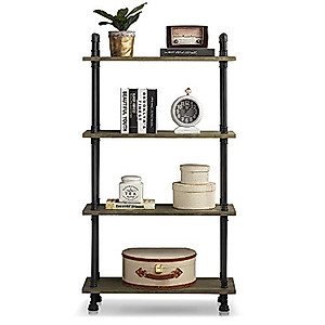 ivinta Industrial Bookshelf 4-Shelf Bookcase, Storage Shelf Vintage Kitchen Shelves Rustic Plant Shelf, Farmhouse Etagere Heavy Duty Display Shelf Wide Modern Open Pipe Book Case