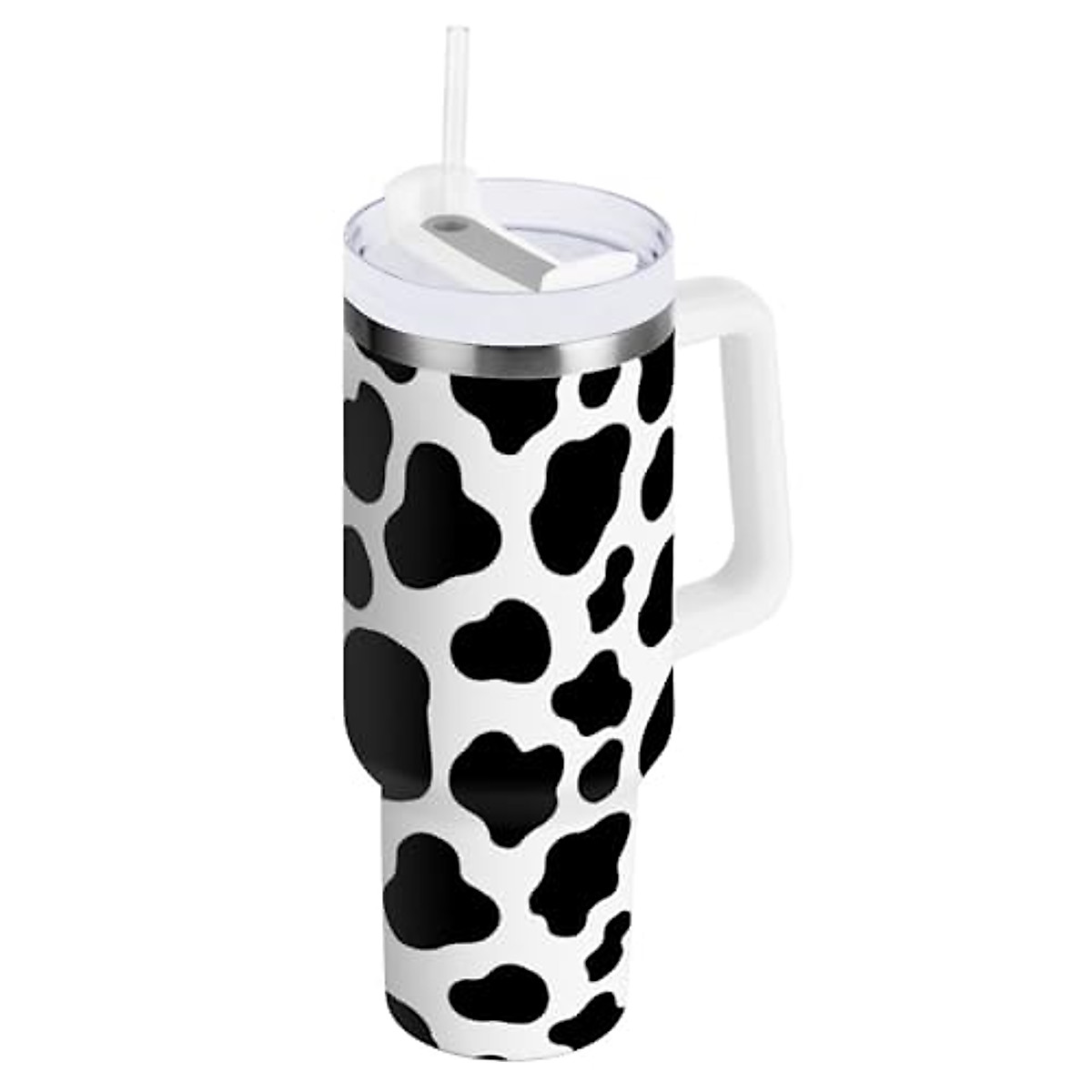 MCHIVER Cow Pattern 40 oz Tumbler with Handle and Straw Stainless Steel Vacuum Water Bottle Leak-proof Travel Coffee Mug Insulated Cup for Home Office Car