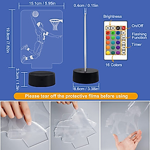 FULLOSUN Basketball 3D Night Light, Basketball Sport Gifts Bedside Lamp for Xmas Holiday Birthday Gifts for Kids Basketball Fan with Remote Control 16 Colors Changing + 4 Changing Mode + Dim Function