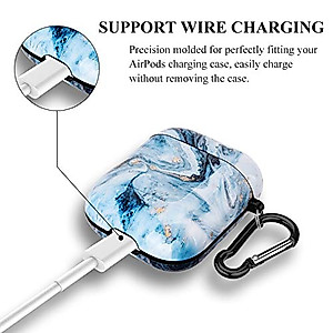 Happypapa Airpods Case Designed for Apple AirPods 2 & 1 Full Protective Case Cover with Keychain Cute Girls Men Durable Shockproof Anti Lost Case for Airpods Charging Case (Ice Blue Marble)