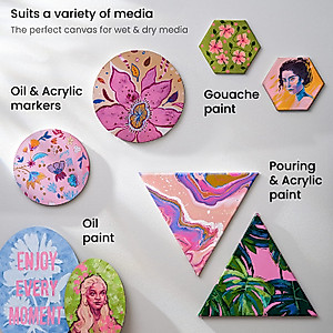 ARTEZA Stretched Canvas, Multipack of 20, Round, Oval, Triangle, and Hexagonal Canvas, Blank White Canvas Boards for Acrylic, Oil and Gouache Painting