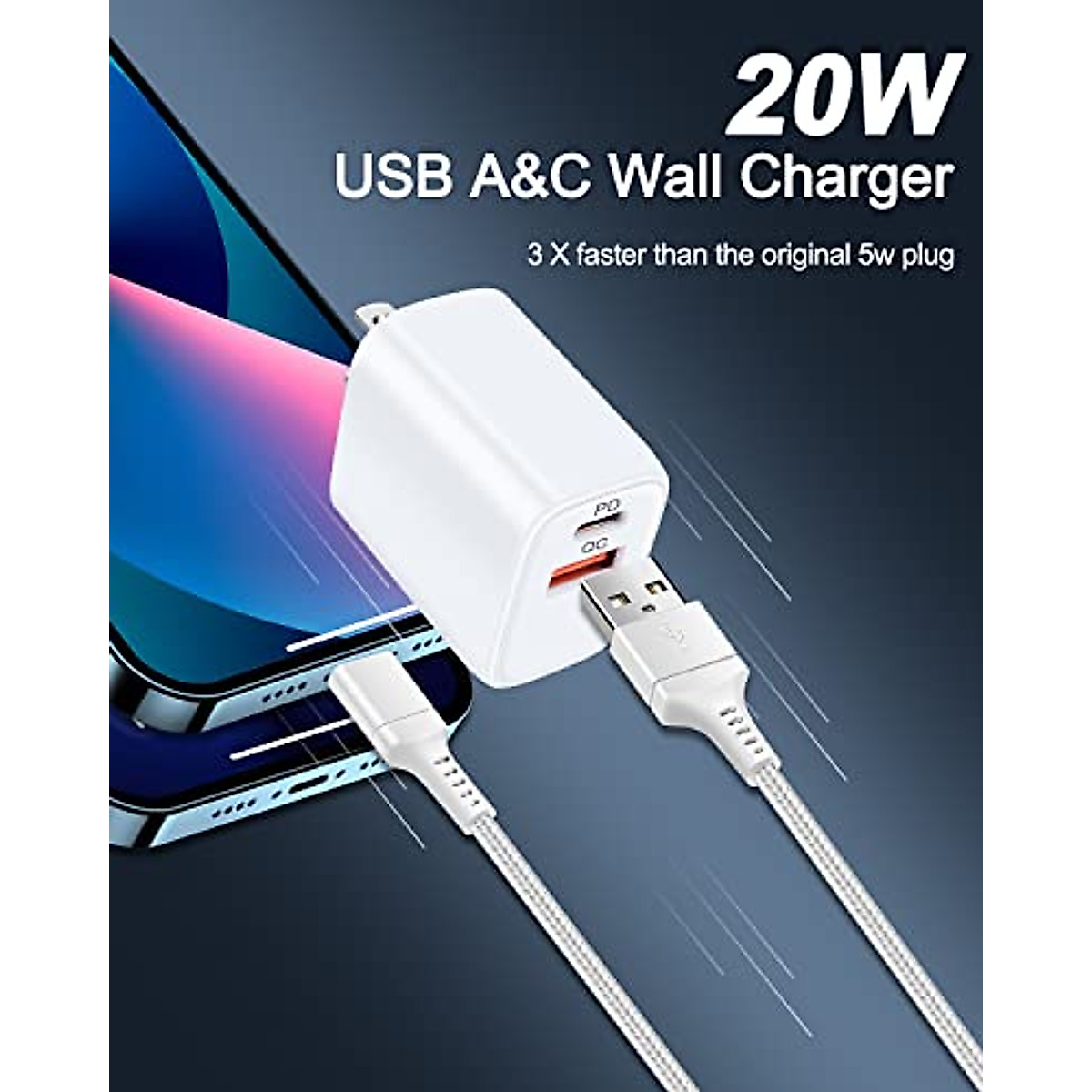 iPhone Fast Charger Kit for iPhone 14/13/12/11 Pro Max, X/XR/XS/SE, 8/7 Plus, 6/6s/5c, Quick Charge 3.0 Wall Plug Cigarette Lighter Car Adapter + Apple MFI Certified USB to Lightning Cable[2Pcs/3FT]