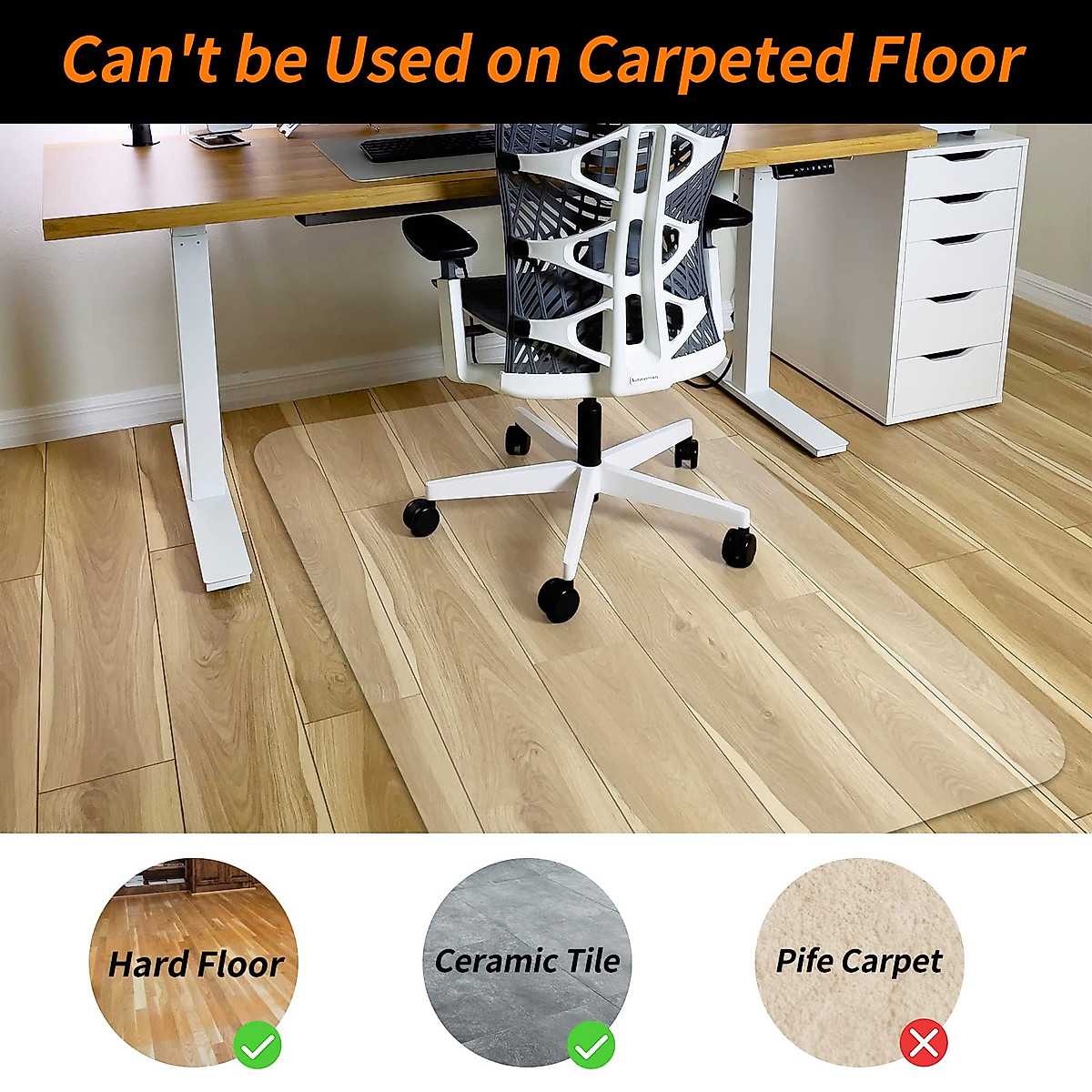 Office Chair Mat for Hardwood Floor - 36"x48" Floor Protector Mat for Rolling Chair, Clear Computer Desk Chair Mat for Hard Floor Use - Double Sided Texture, Easy Glide and Flat Without Curling