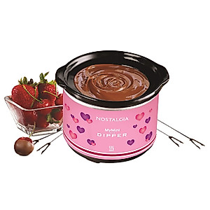 Nostalgia MyMini Chocolate dipping pot with dipping forks Valentine's gift fondue pot (Pink)