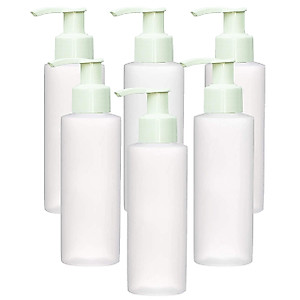 Grand Parfums 4 Oz Natural Lotion Pump Plastic Dispenser Bottles with White Soap Pumps, for Gel, Soap, Shampoo, Body Lotion, Cream, Refillable HDPE Plastic (6 Bottles)