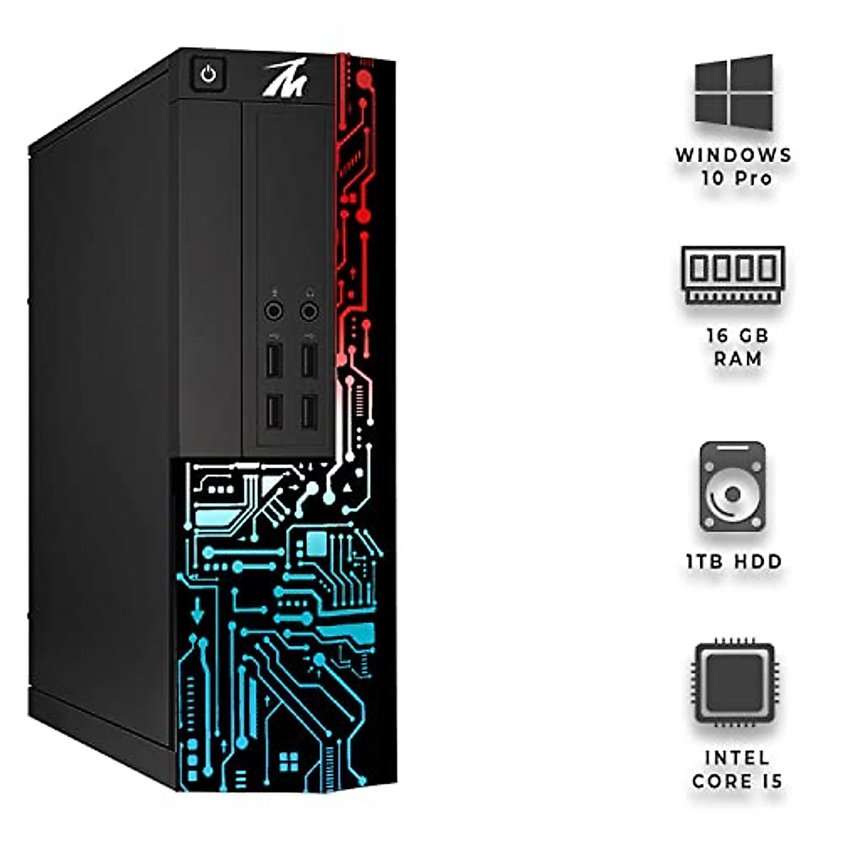 TechMagnet Computer Desktop PC, Intel Core i5, Siwa 8, 16GB RAM, 128GB SSD Boot + 1TB HDD, 27 Inch Monitor, Gaming Kit with Webcam, WiFi, Win 11 Home (Renewed)