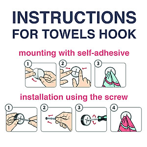 Kitchen Towel Hooks – Set of 2 self Adhesive Towel Hook – Premium Chrome Finish & Easy Installation – Firmly Holds Towel Without Tearing – Ideal as Bathroom, Shower or Outdoor Towel Holders