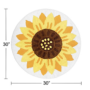 Sweet Jojo Designs Sunflower Floral Accent Floor Rug or Bath Mat - Yellow, Green and White Boho Farmhouse Flower