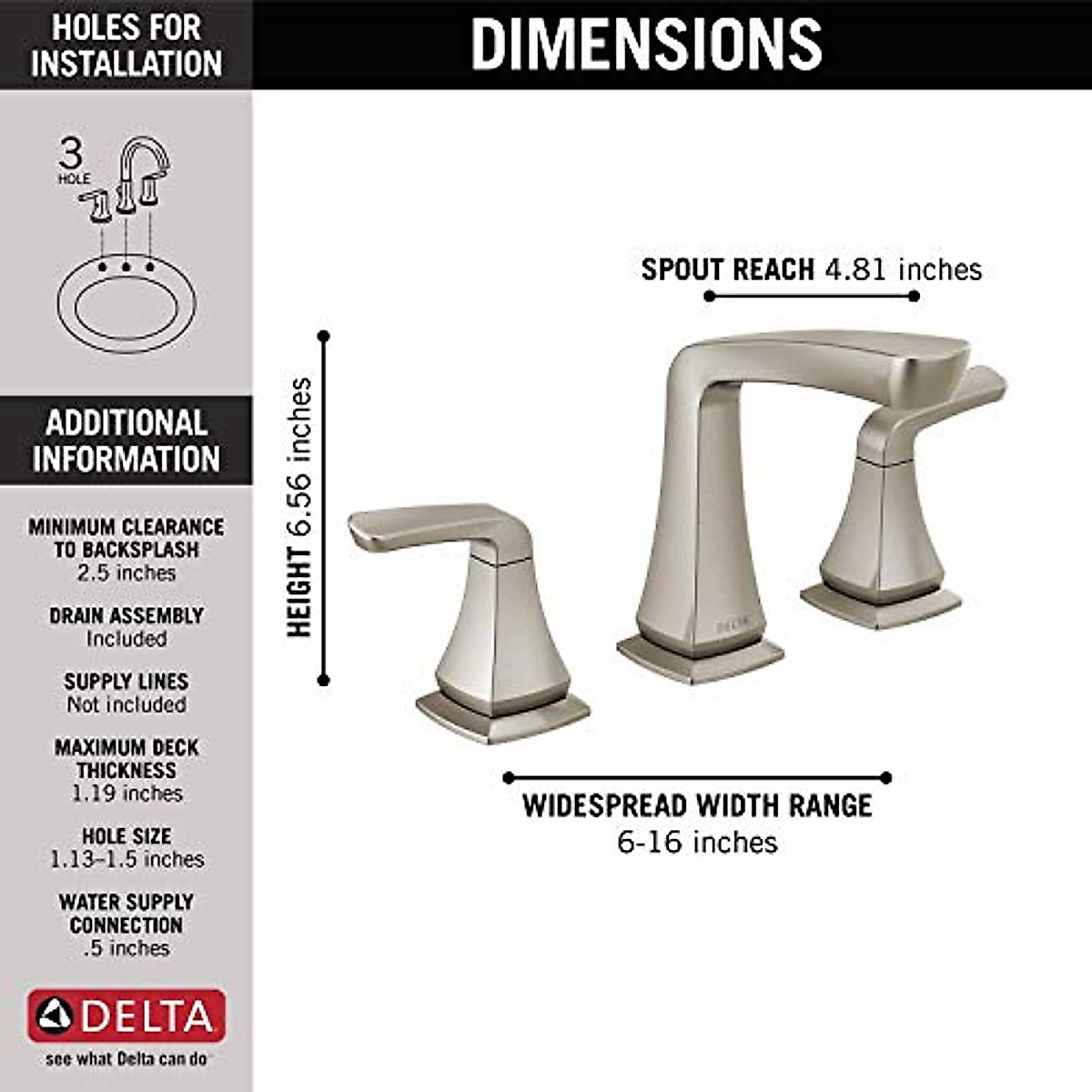 Delta Faucet Vesna Widespread Bathroom Faucet Brushed Nickel, Bathroom Faucet 3 Hole, Drain Assembly, Worry-Free Drain Catch, SpotShield Brushed Nickel 35789LF-SP