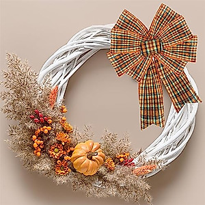 Fall Wired Ribbon Thanksgiving Gift Wrapping Pattern DIY Craft Large Bow Plaid Fall Wreath Gift Wrapping Outdoor Decor All Crafts and Sewing Halloween Tree Topper Ribbon 2.5" x 10 Yards