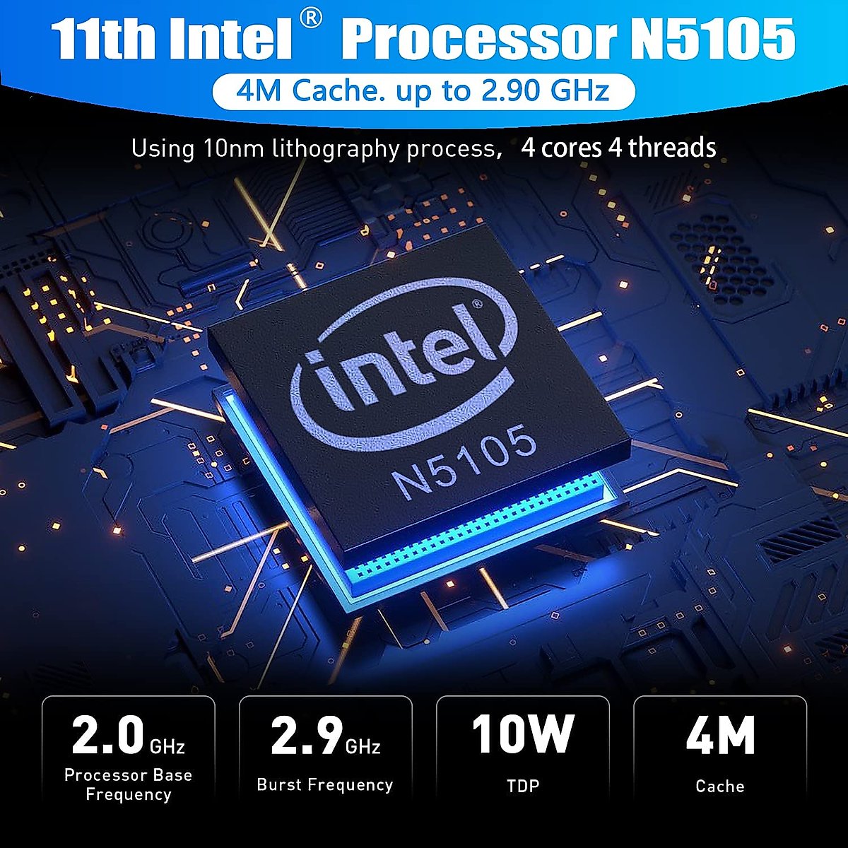 YQHuPo Mini PC Windows 11 Pro, 8GB DDR4 256GB SSD Intel Celeron N5105(Up to 2.9GHz) Mini Desktop Computer, Intel UHD Graphics, Triple HDMI 2.0 Output, 3X USB 3.0, WiFi6, BT5.0, Dual Gigabit Ethernet