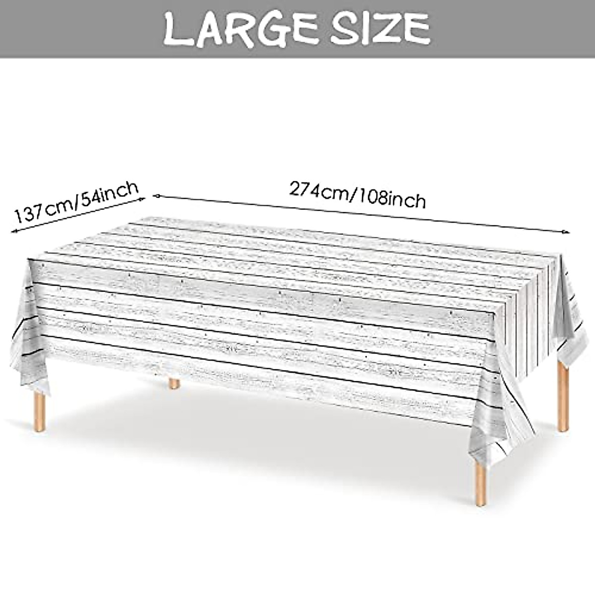 3 Pieces Wood Tablecloth Plastic White Wood Grain Tablecloth Rustic Wood Table Cover Rectangle Wood Grain Table Cover for Western Birthday Party Picnic Table Decoration,54 X 108 Inches