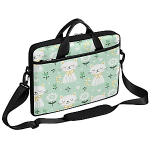 Bow Flower Cat Laptop Computer Bag Waterproof Shoulder Messenger Bag 13-15 inch Durable Laptop Tote Bag with Shoulder Strap Handle Lightweight Crossbody Briefcase