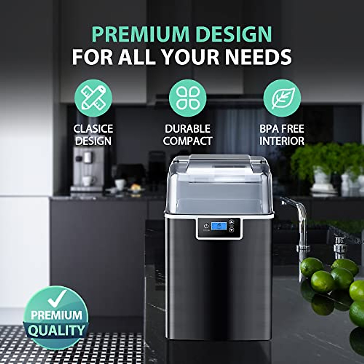 Ice Maker Nugget with Soft & Chewable Ice, 44 lbs/24 Hours Portable Nugget Pellet Ice Maker Countertop, 2 Minutes per Round and 45dB, Suitable for Home/Bars/Restaurants