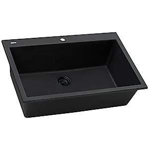 Ruvati 30 x 20 inch Drop-in Topmount Granite Composite Single Bowl Kitchen Sink - Midnight Black - RVG1030BK