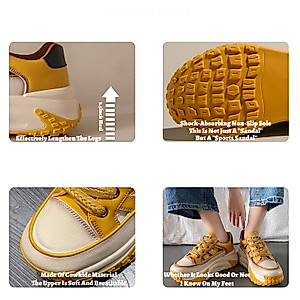 SOLPNOW Women's Leather Breathable Hollow Casual Sneakers,Lace Up Non-Slip Shock Absorbing Heighten Running Sneakers (White,7)