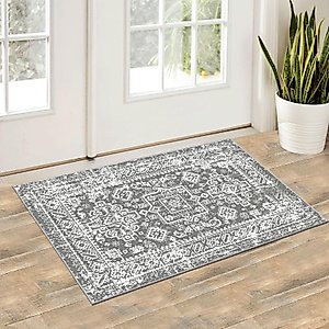 Pauwer Grey 3'x5' Area Rug, Faux Wool, Machine Made, Non-Slip, Washable, Bohemian, Retro, Vintage, Kitchen Hallway Living Room Runner