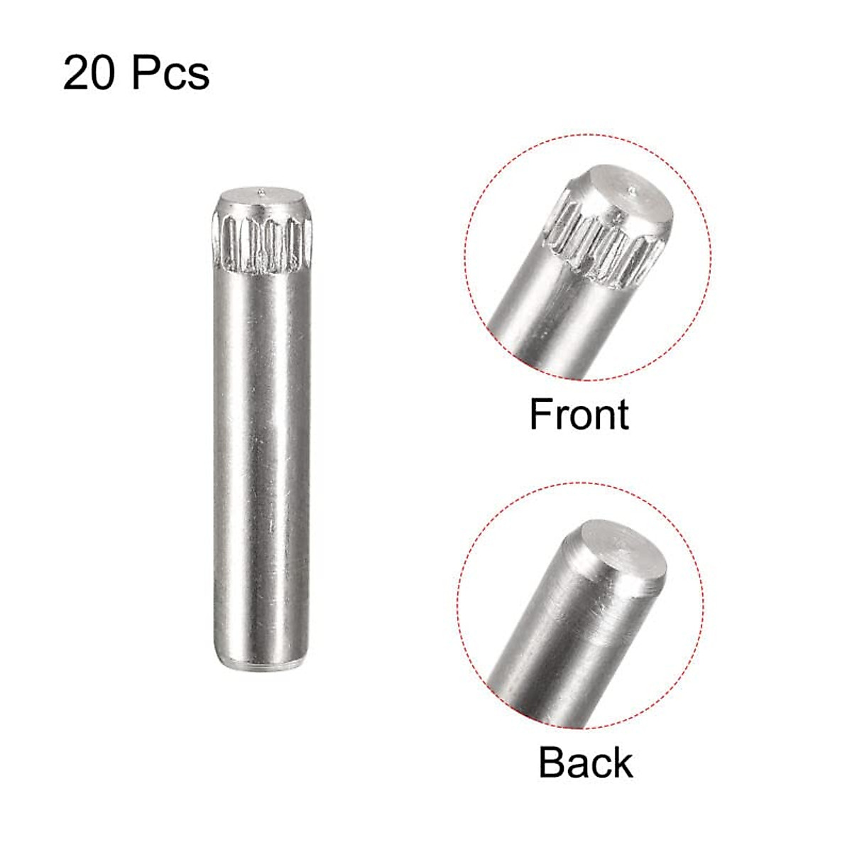 Tool parts 4x18mm 304 Stainless Steel Dowel Pins - 20Pcs Knurled Head Flat End Dowel Pin