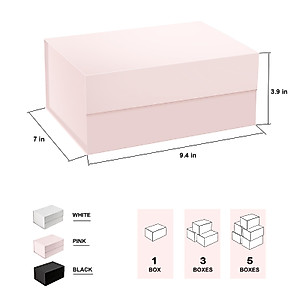 Pink Gift Boxes with Lids 5 Pack, 9x7x4 Inches Small Gift Box with Ribbon, Collapsible Gift Boxes with Magnetic Closure for Presents, Bridesmaid Proposal Box Contains Gift Card Ribbon Tag