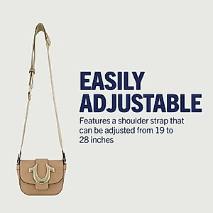 True Religion Women's Crossbody Bag, Mini Flap Adjustable Shoulder Handbag with Horseshoe Logo, Tan