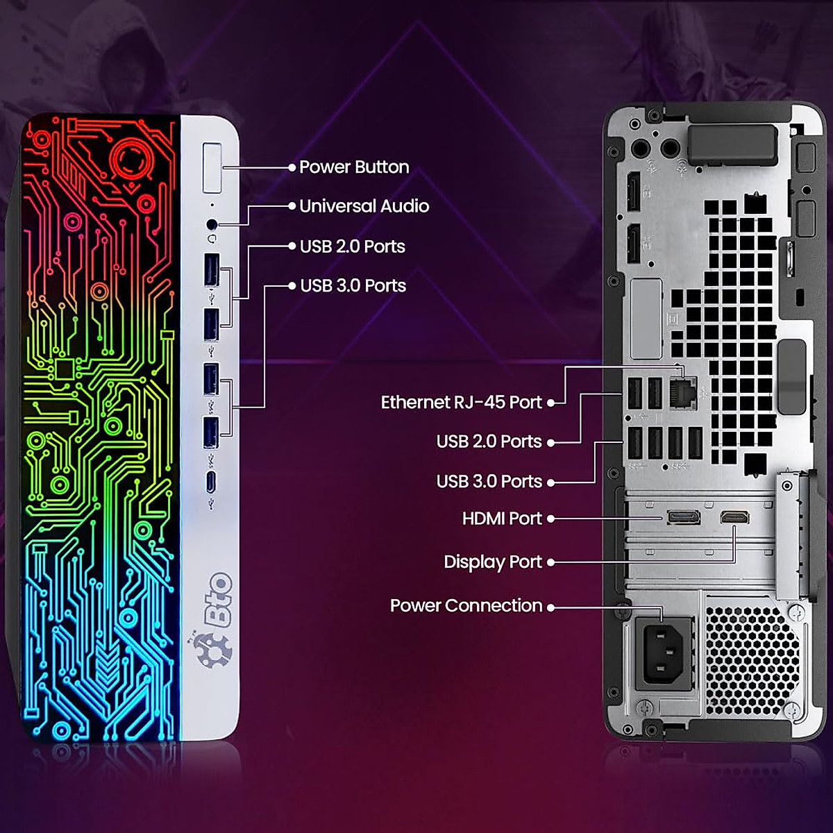 BTO RGB Gaming Desktop PC Bundle - Intel Core i5 7th Gen, 16GB DDR4 Ram, 512GB SSD, Radeon RX-550 4GB GDDR5, New 22 Inch Monitor – Prebuilt Computer Tower for PC Gaming - Windows 10 Pro (Renewed)