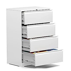 Aobabo 4 Drawer Metal Lateral File Cabinet,Steel Lateral Filing Cabinet with Letter/Legal A4 Size,Fast Assemble with 0 Screw,Assembly Required(White,4 Drawer)