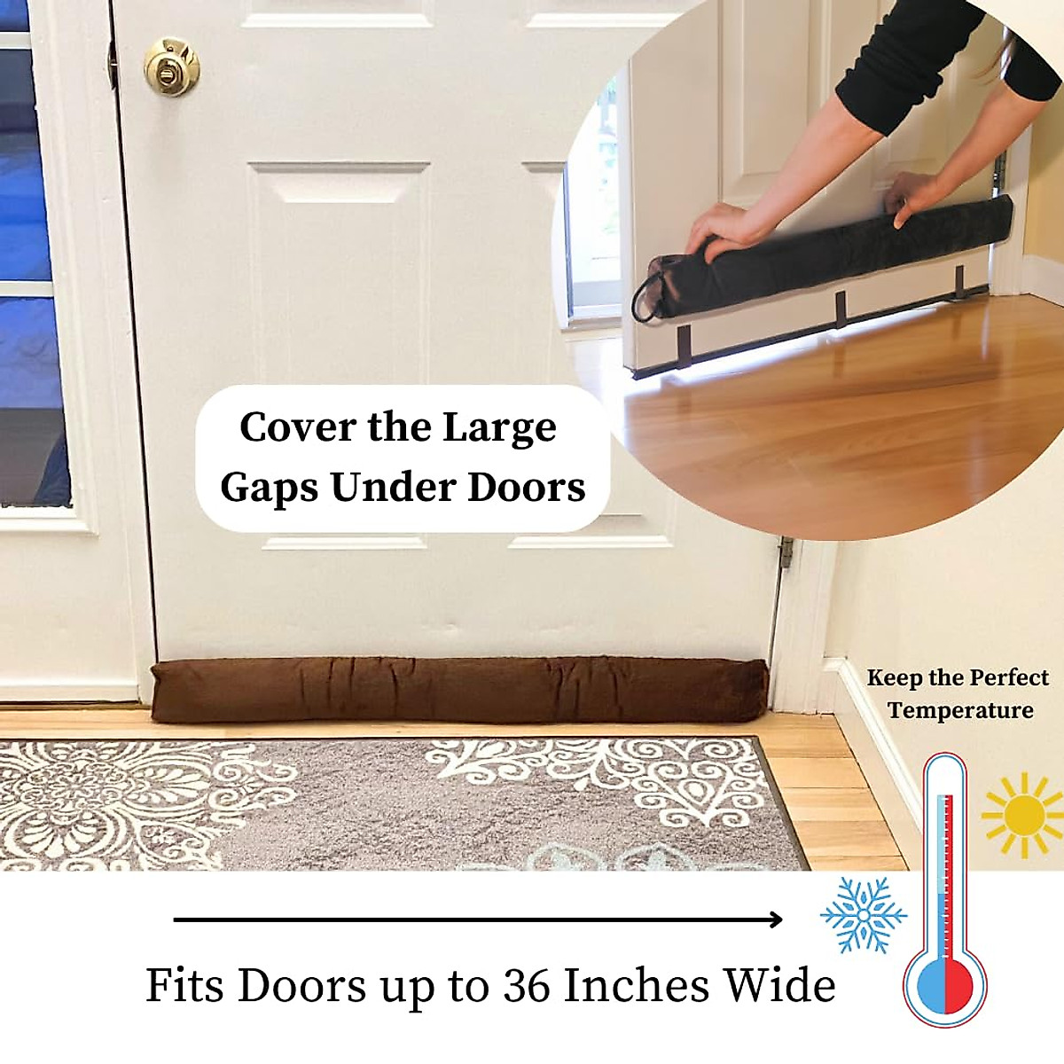 Evelots Cold, Hot Air Door Draft Stopper - Strong Metal Clips - Block Cold Air, Noise, Dust - Warm & Quieter Home- No Need to Bend Down- 36 Inch Wide - for Door Gaps up to 1 Inch - Save Energy