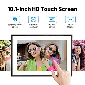 Digital Photo Frame 10.1 Inch WiFi Digital Picture Frame IPS HD Touch Screen Smart Cloud Photo Frame with 16GB Storage, Auto-Rotate, Easy Setup to Share Photos or Videos Remotely via AiMOR APP (Black)