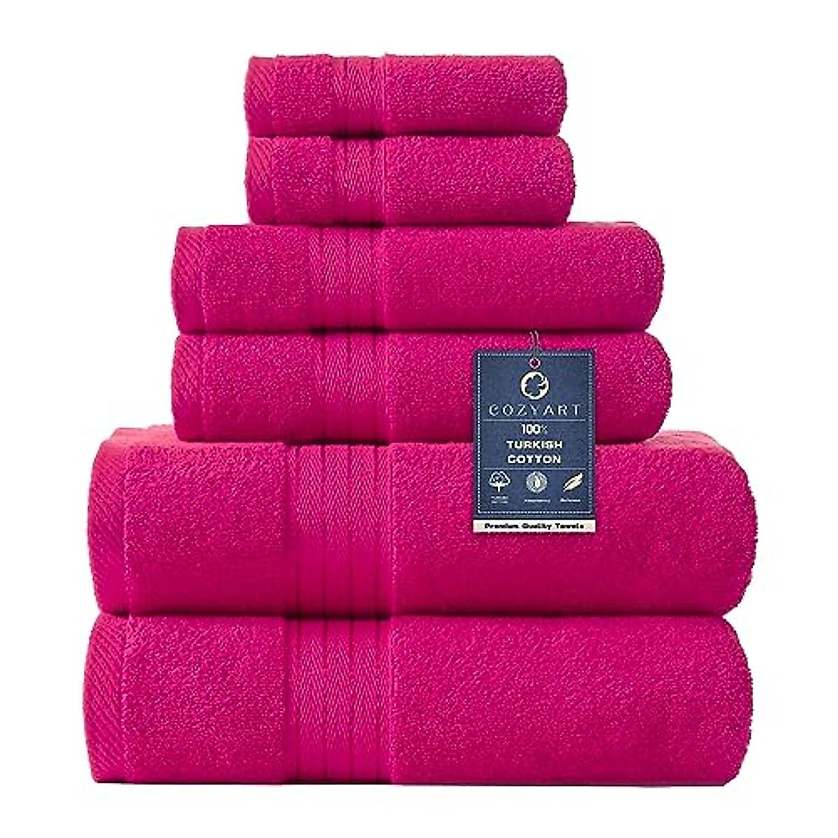 COZYART Hot Pink Bath Towels Set, Turkish Cotton Hotel Large Bath Towels Bulk for Bathroom, Thick Bathroom Towels Set of 6 with 2 Bath Towels, 2 Hand Towels, 2 Washcloths, 650 GSM…