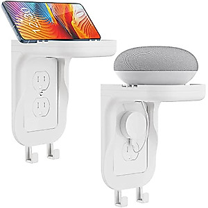 WALI Outlet Shelf Wall Holder, fit for Duplex GFCI Decorative Outlet, Bedroom Outlet Shell A Space Saving for Smart Home, Speakers up to 20lbs with Cable Management (OSH002-W), White