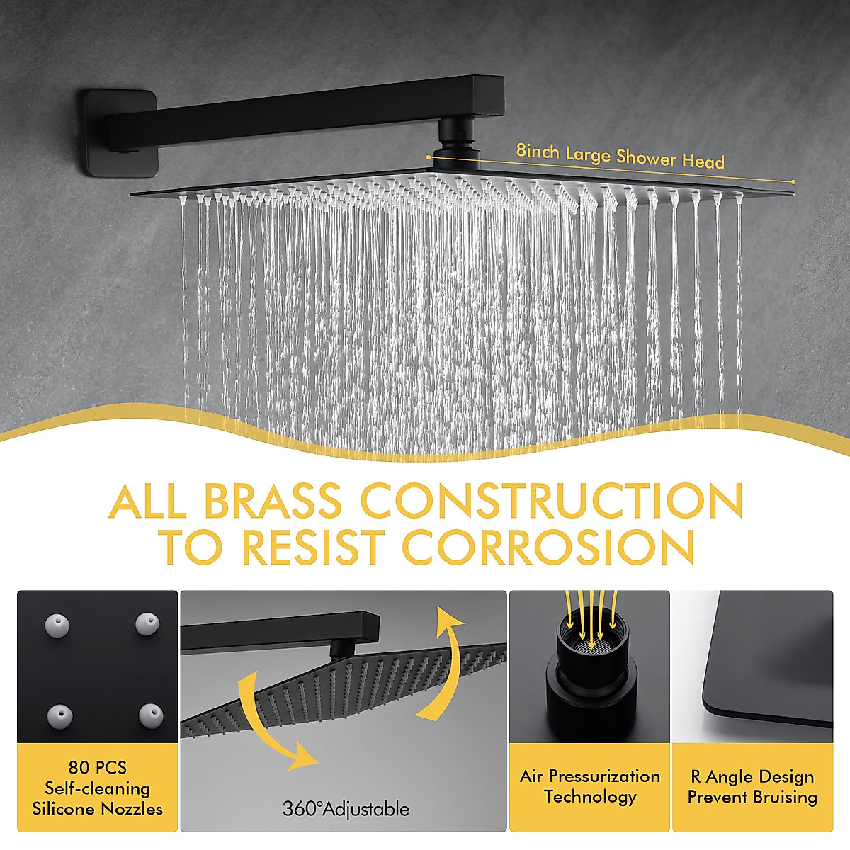 Fransiton 10 Inches Matte Black Shower System Rain Shower System Set Wall Mounted, Rainfall Shower Head with Handheld, Bathroom Shower Kit (Valve Included)