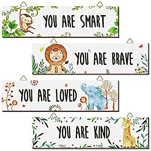 Chunful 4 Pieces Baby Nursery Decor Unframed Wall Art Bedroom Decor Motivational Inspirational Girls Room Decor Adorable Wall Decor with Inspirational Quotes for Boys Girls (Woodland Animal)