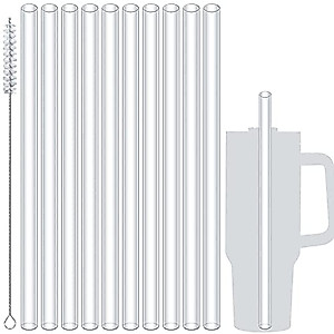 10PCS Replacement Straws for Stanley 20/30/40oz Travel Tumbler, Reusable Plastic Straws with Cleaning Brush, for Stanley Quencher Adventure, 40 oz Water Jug Accessories (30cm / 11.8inch Long)