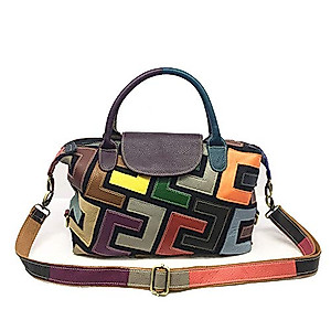 Colorful Geometric Contrast Patchwork Leather Crossbody Satchels Shoulder Bag Cute Backpack Bag for Women (handbag)
