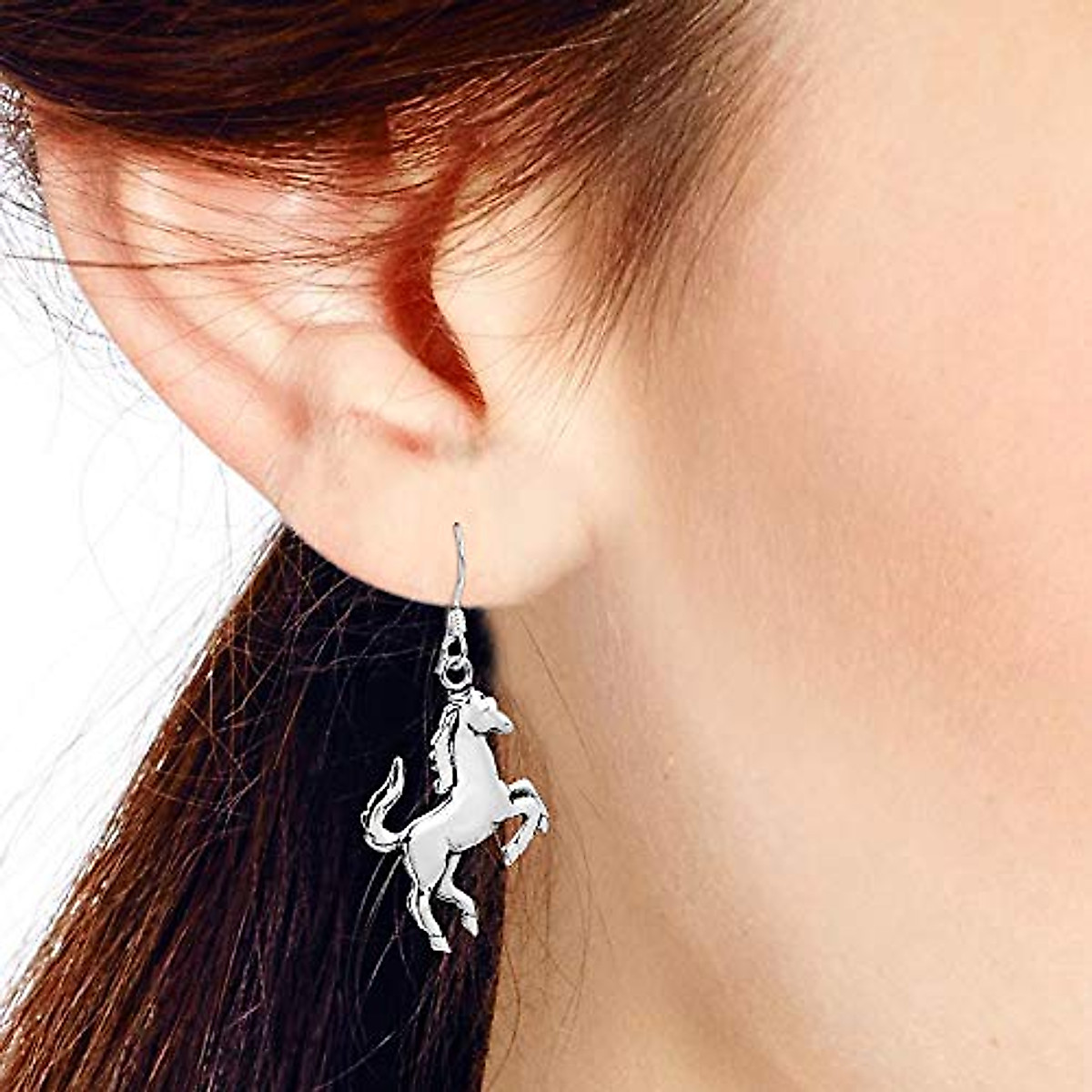 AeraVida Prancing Equine Horse Sterling Silver Dangle Earrings | Animal Earrings Unisex | Gift for Birthday, Anniversary