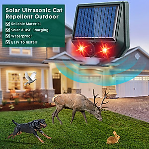 Qualirey 4 Pack Solar Ultrasonic Cat Repellent Outdoor Deer Repellent Devices with Strobe Flashing Light Waterproof Solar Animal Repeller Fox Deterrent for Wolves Dog Garden Yard