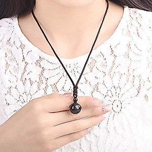 Sinymilk Natural Gold Obsidian Onyx Pendant Rainbow Eyes Beads Lucky Blessing Necklace (20mm)
