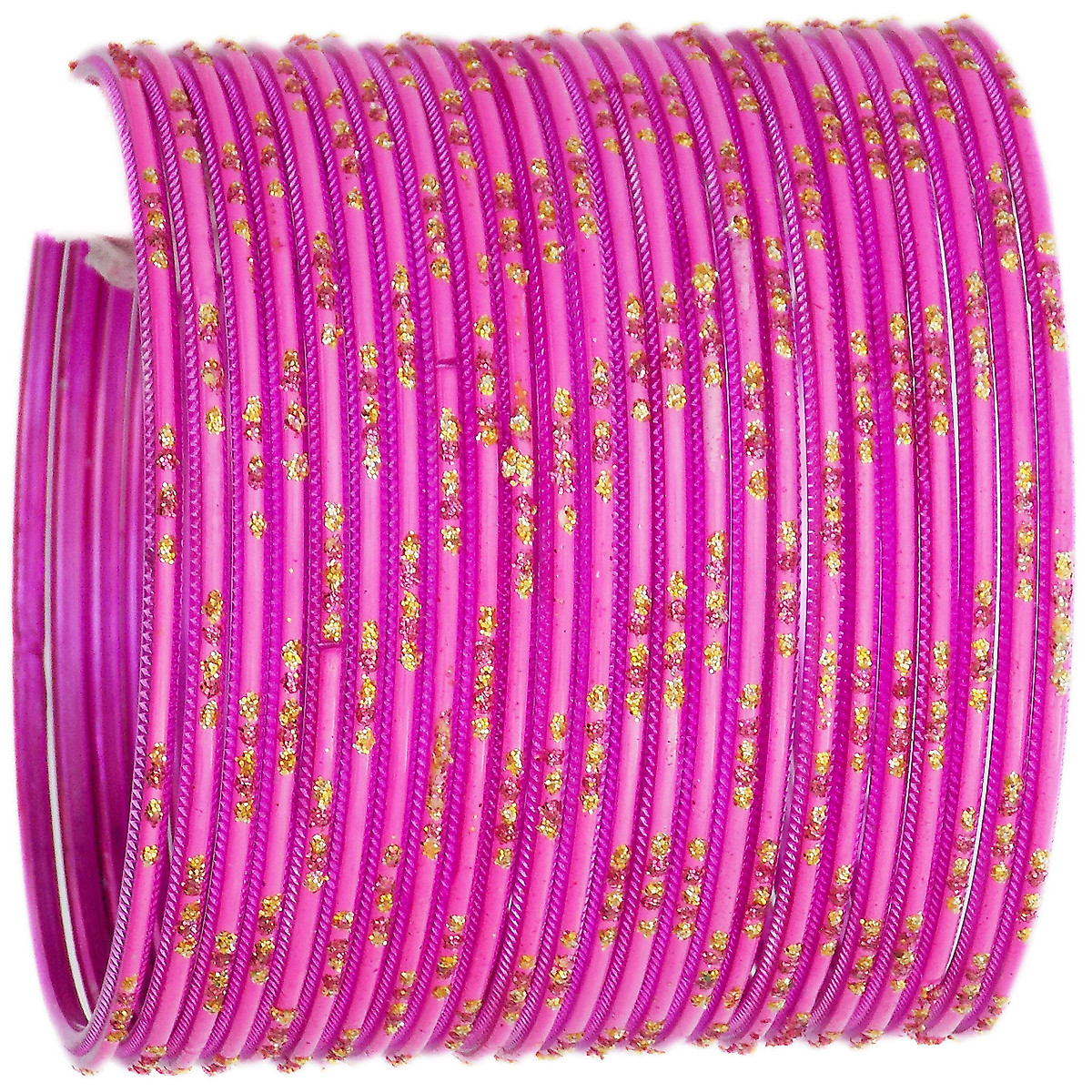 JD'Z COLLECTION Colorful 2 Dozen Bollywood Costume Matching Jewelry Plain Metal Bangle Indian Jewelry Bangles Sets For Women & Girls,Traditional Wedding Bangle Bracelets For Women (Light Pink, 2.8)
