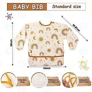 Jeyiour 6 Pack Long Sleeve Baby Bibs Mess Proof Bib Washable Feeding Bib Waterproof Smock Bib for Infant Toddler 6-24 Months(Boho Style)