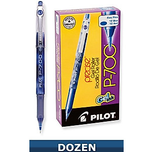PILOT Precise P-700 Gel Ink Rolling Ball Stick Pens, Fine Point, Blue Ink, 12-Pack (38611)