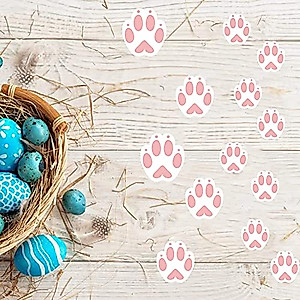 4 Sheet 56 Pieces Easter Stickers Bunny Paw Prints Carrots Rabbit Footprints Stickers Cute Festive Decals Decorations for Easter Floor Decoration and Egg Hunting Games