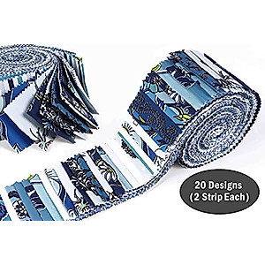 Soimoi 40Pcs Block Print Cotton Precut Fabrics for Quilting Craft Strips 2.5x42inches Jelly Roll - Blue