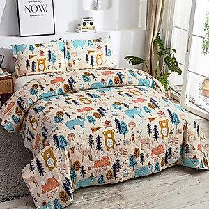 Quilt Set Twin Bedspread Coverlet Kids Twin Quilts Cartoon Bear Quilt Bedding Kids Quilt Bedspread Forest Animal Bear Print Kids Quilt Collection Home Lightweight Bedding Reversible Boys Coverlet