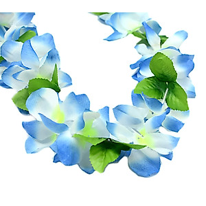 6 Pcs Thicken 41 Inch Hawaiian Leis with Green Leaves, 3 Color Lei for Graduation Party, Dance Party, Photo Prop in Outdoors(New 3 colors)