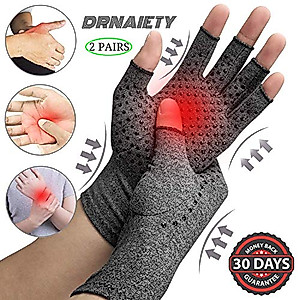 DRNAIETY 2 Pairs Arthritis Compression Gloves, for Hand Arthritis, Rheumatoid, Osteoarthritis, Carpal Tunnel Pain, Compression Gloves for Arthritis for Women & Men, Anti-Slip Glue dot Gloves for Work